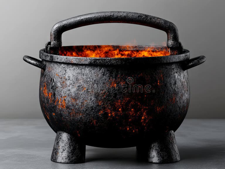 A Cast Iron Cauldron with a Handle on a Table Stock Image - Image of ...