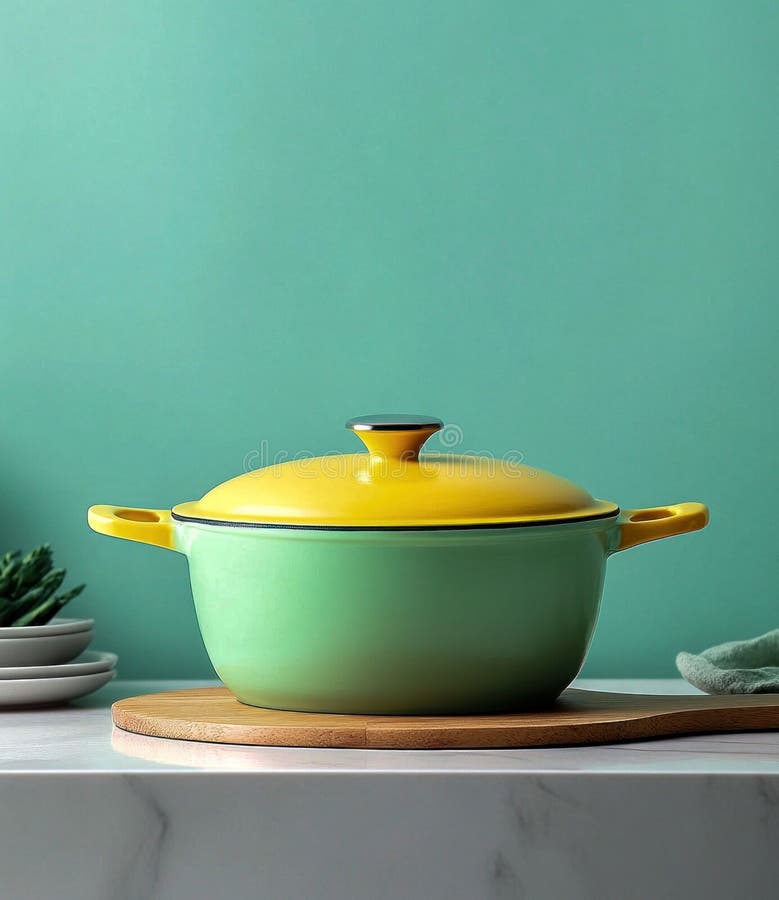 Cast Iron Half-Galbert Pot on a Minimalist Kitchen Table Stock ...
