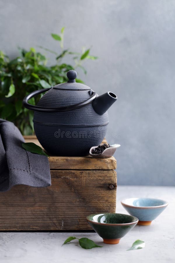 Cast Iron Kettle on Wooden Table Stock Image - Image of oriental ...