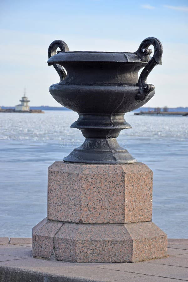 The Cast-iron Monument Big Bowl on the Waterfront of Kronstadt Stock ...