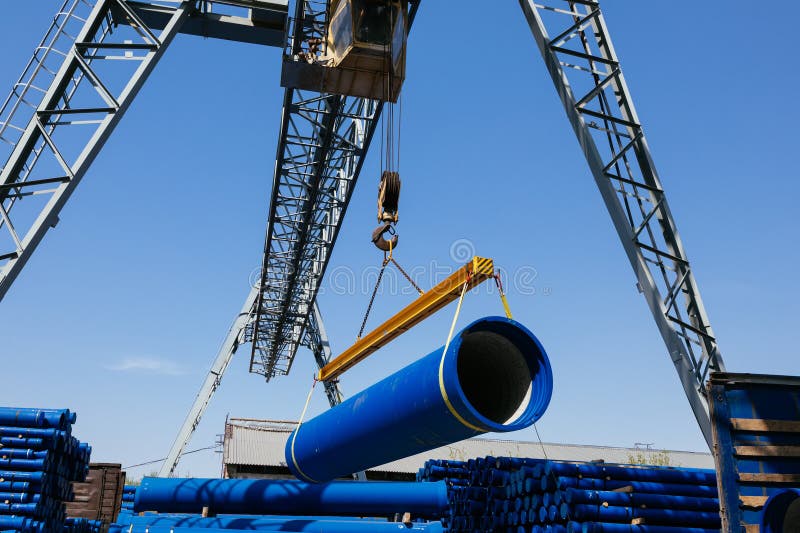 Cast Iron Pipe Transportation by Overhead Crane Stock Image - Image of ...