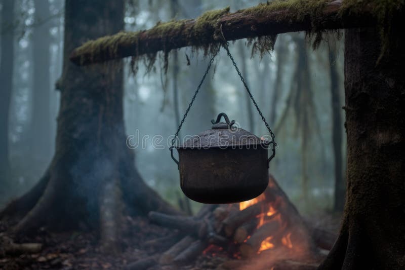 Cast-iron Pot Hanging Above Campfire, Smoke Rising Stock Illustration ...