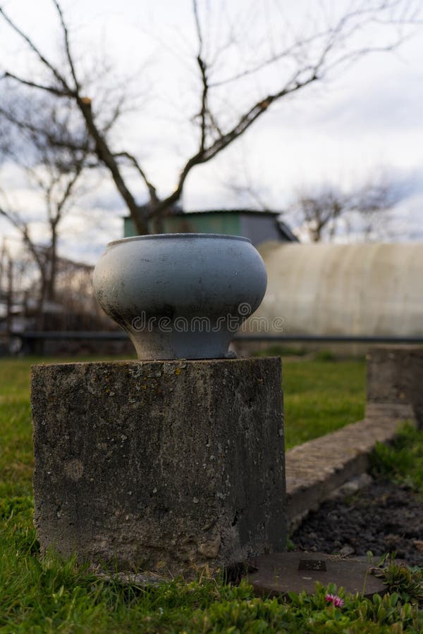 The Cast-iron Pot Stands on a Concrete Foundation. Soviet Cast Iron Pot ...