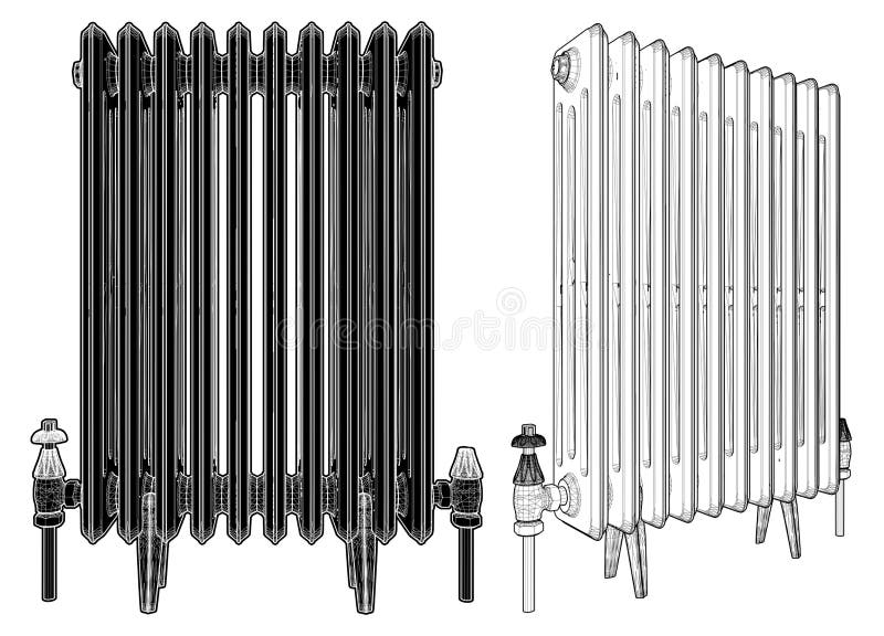 Cast Iron Radiator Vector. Central Heating Radiator Illustration Isolated on White. Stock Vector ...