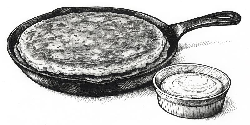 Cast Iron Skillet Cornbread with Side of Creamy Stock Illustration ...