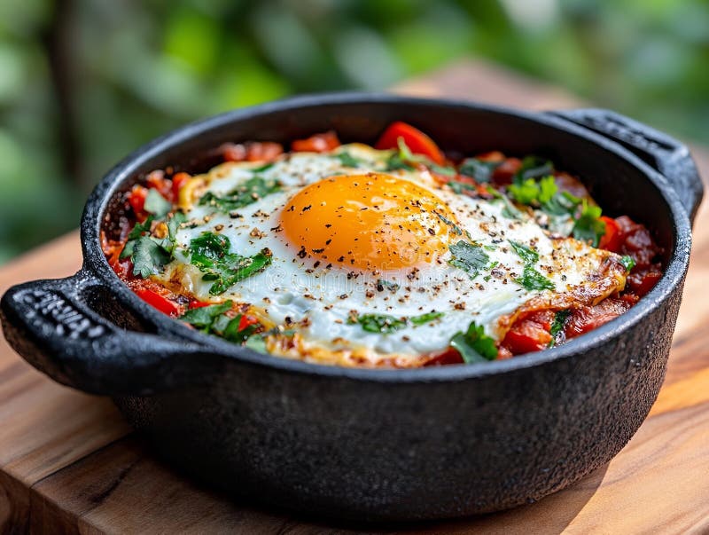 A Cast Iron Skillet with a Fried Egg on Top of it Stock Image - Image ...