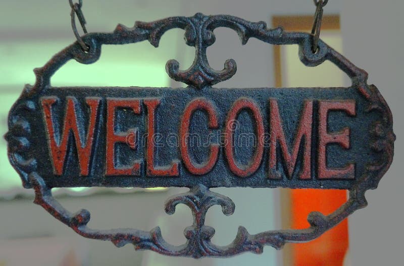 Cast Iron Welcome Sign stock photo. Image of freestanding - 368838594