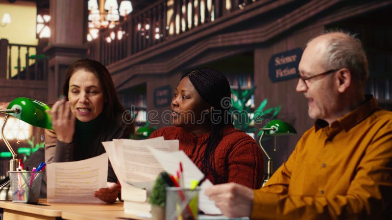 Cast Members Practicing Script Reading for a Classic Drama Play in a Library Stock Footage ...