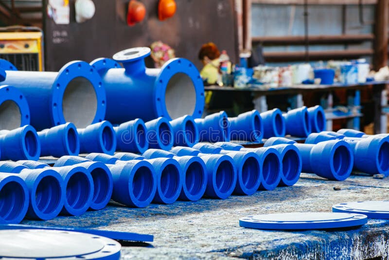 Cast Metal Blue Pipe Connection Parts at Workshop Stock Photo - Image ...