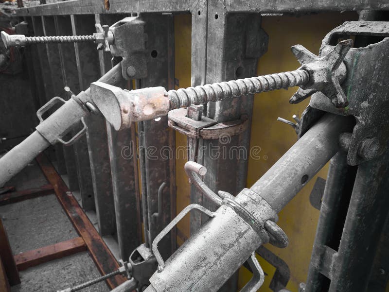 Metal Props Hold Formwork at Construction Site Stock Image - Image of ...