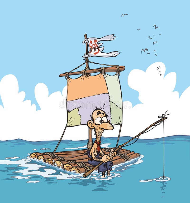 Castaway on a raft. stock vector. Illustration of castaway - 58805829