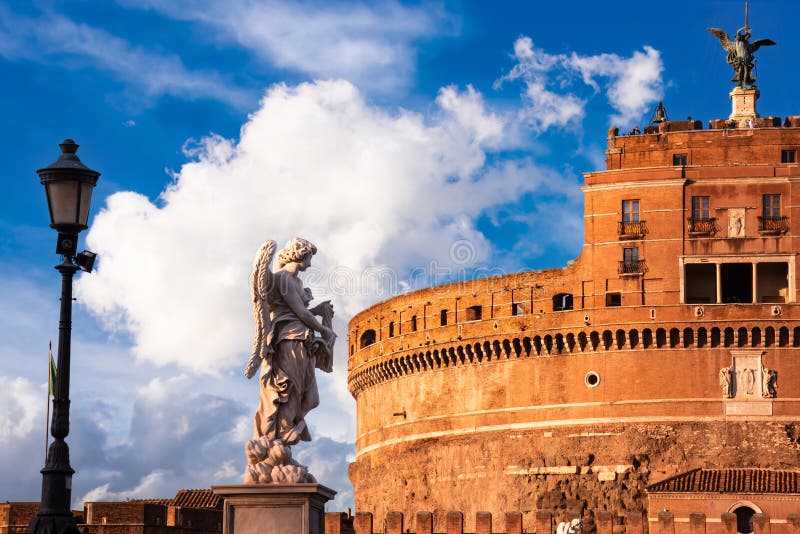 Castel Sant Angelo and Sculptures in Rome, Italy Stock Image - Image of ...