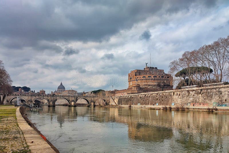 Castel Sant Angelo Seen from the Tevere River, Rome Italy Stock Image ...
