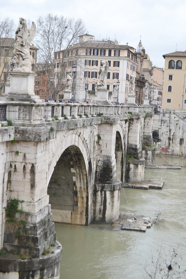 SantAngelo Bridge and Castel in Rome Stock Image - Image of reflection ...