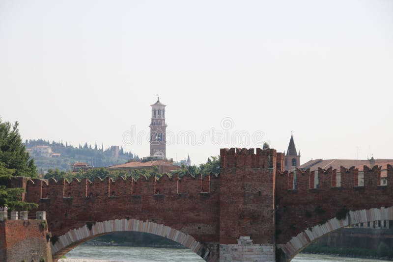 Castel Vecchio Bridge (Scaliger Bridge) and the Tower of the Cathedral ...