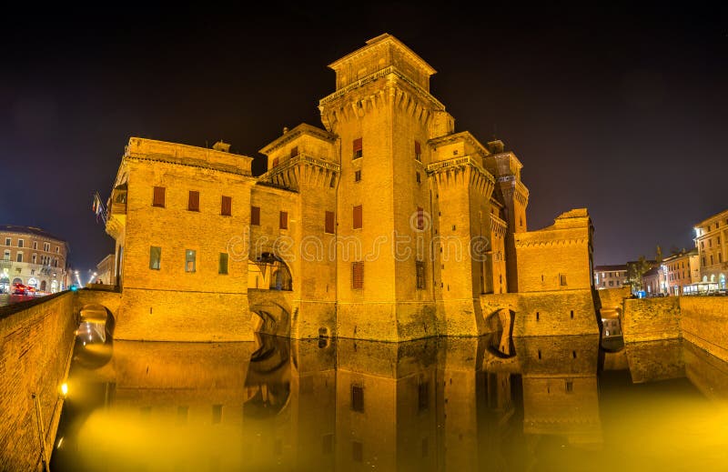 Castello Estense, a Moated Medieval Castle Stock Photo - Image of ...