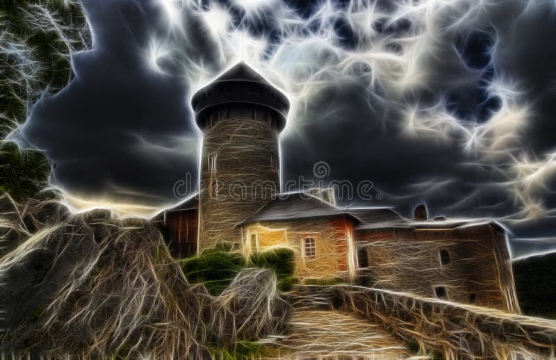 Castelo Assombrado Na Tempestade Ilustração Stock - Ilustração de ...