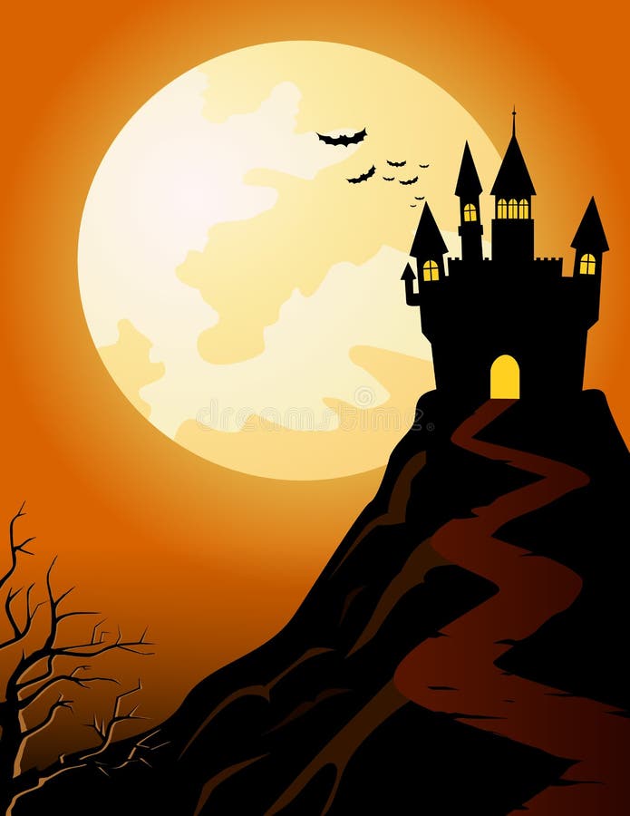 Castelo Assombrado Sobre Um Monte Ilustração Stock - Ilustração de ...