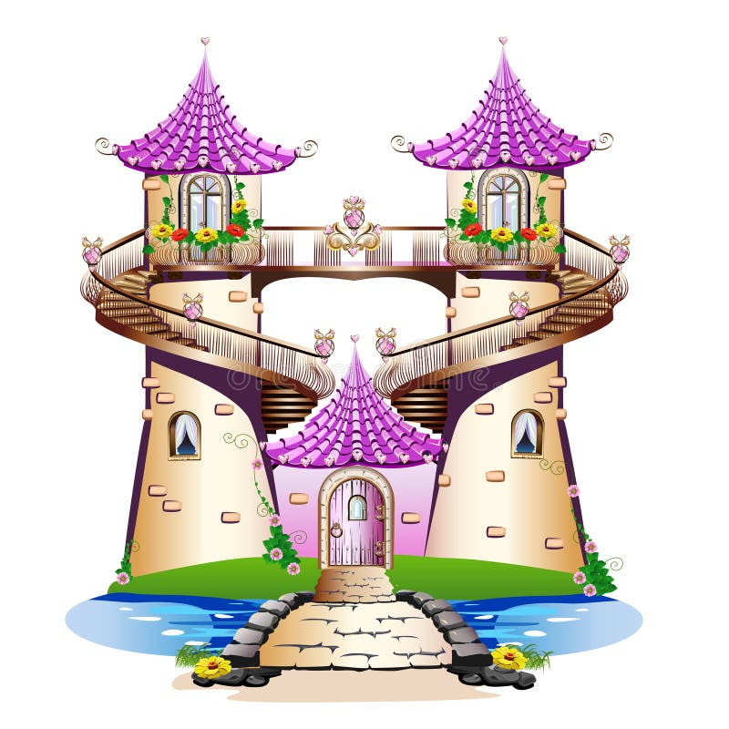 Castelo Cor-de-rosa Do Conto De Fadas Ilustração do Vetor - Ilustração ...