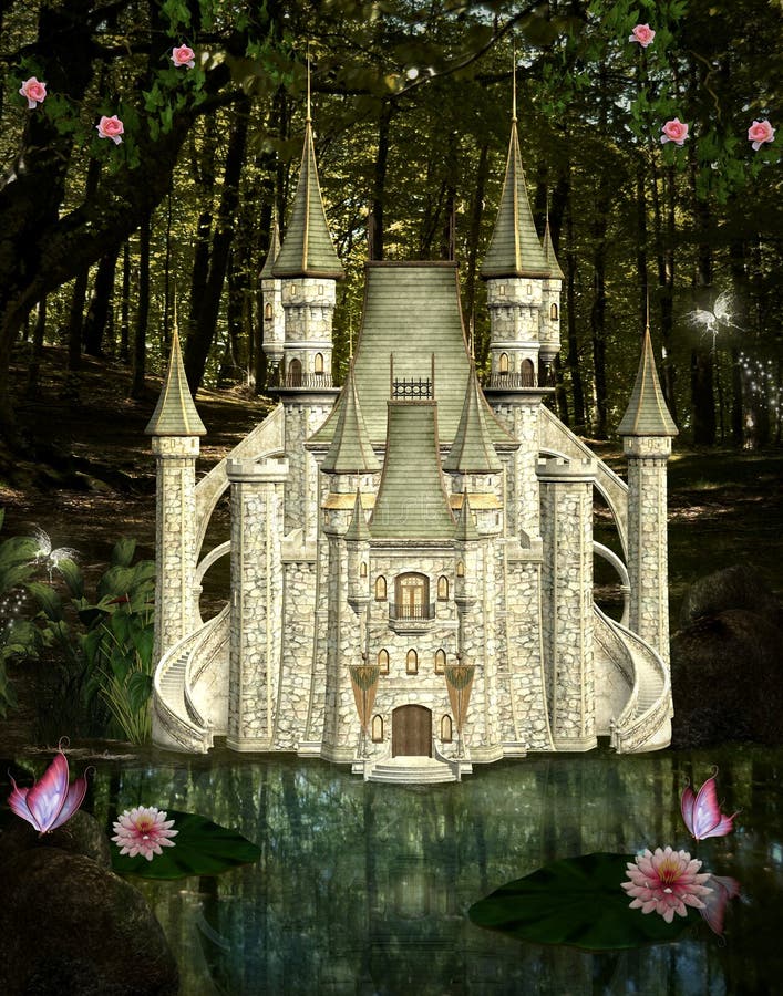 Castelo encantado ilustração stock. Ilustração de lagoa - 31849174