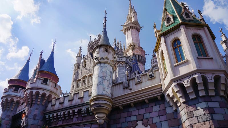 Castelo Encantado Com Bordas Voadoras E Tartarugas Ilustração Stock ...