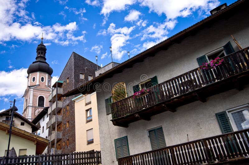 Castelrotto architecture stock photo. Image of spire - 56621268