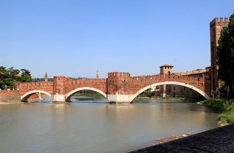 Castelvecchio Bridge Over the Adige River, Verona Stock Photo - Image ...