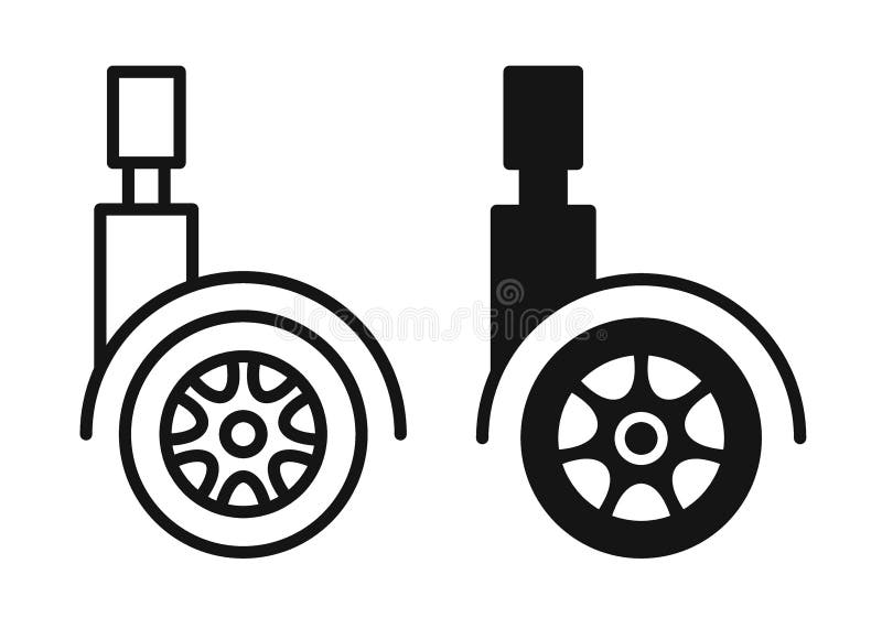 Caster Wheel Thin Line Icon Set Stock Vector - Illustration of wheel ...