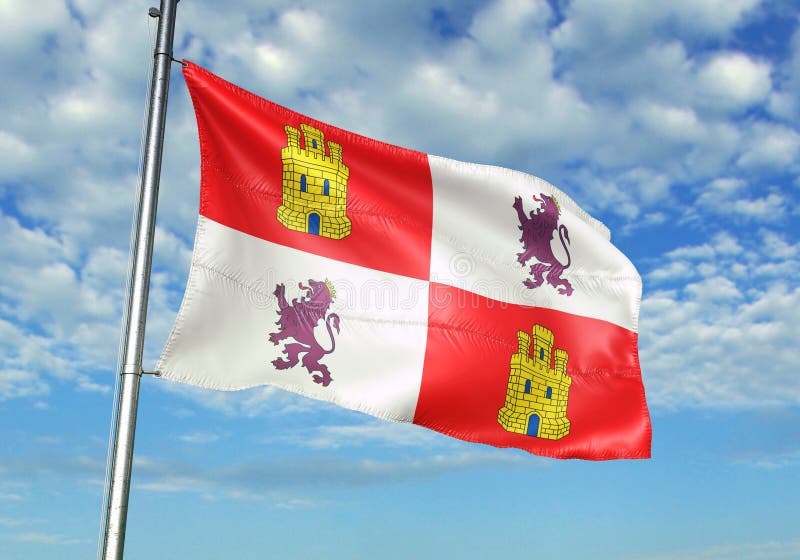 3D Flag Of Castile And Leon, Spain. Stock Illustration - Illustration ...