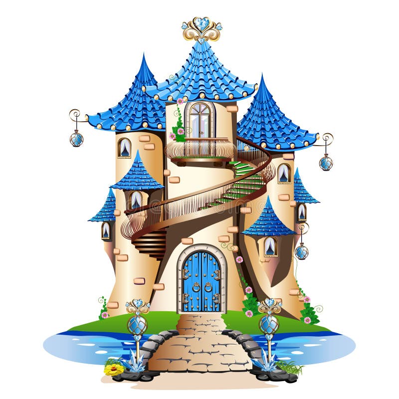 Castillo Azul Del Cuento De Hadas Ilustración del Vector - Ilustración ...