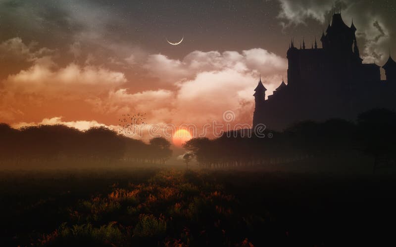 Castillo En La Puesta Del Sol Stock de ilustración - Ilustración de ...