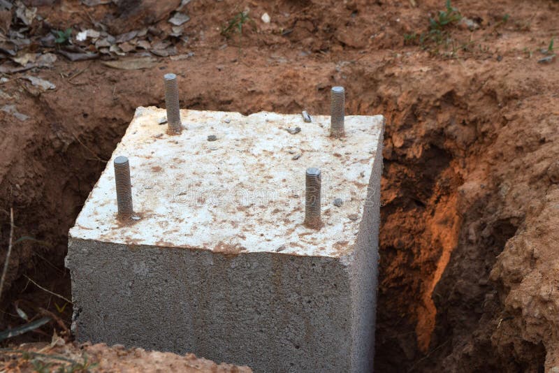 Casting of Concrete Posts and Bolts for Fixing Electrical Posts Stock ...