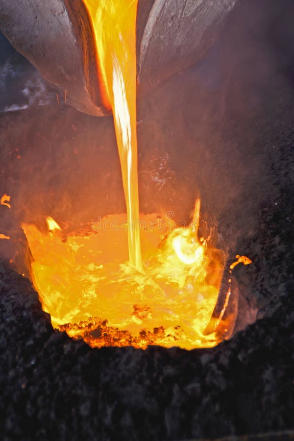 Pouring of liquid metal stock image. Image of container - 153394883