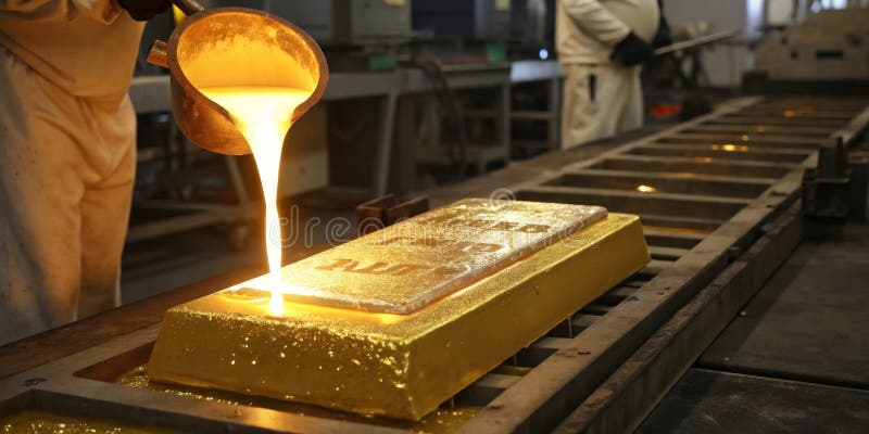 Casting Molten Gold into Bars at a Refinery Facility during Daylight ...