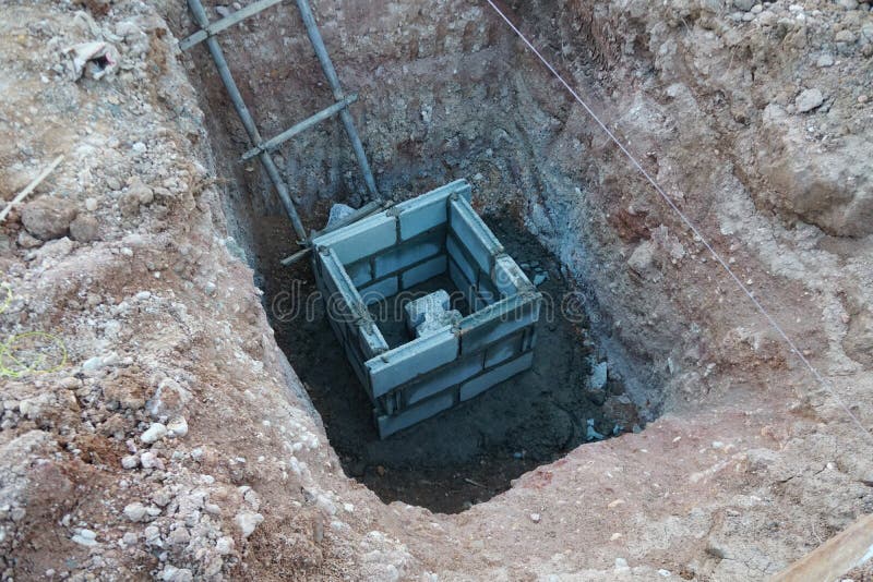 Casting a Pole, Use Brick Blocks To Make a Formwork on the Construction ...