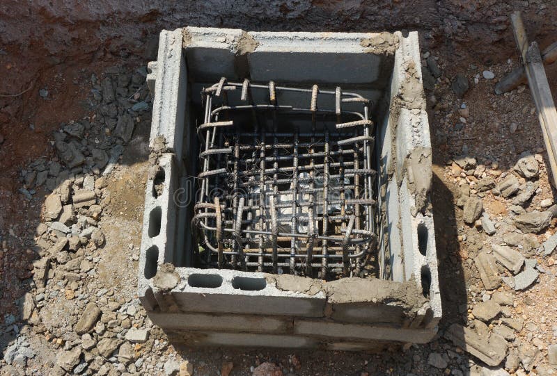 Casting a Pole, Use Brick Blocks To Make a Formwork. Laying of Steel ...