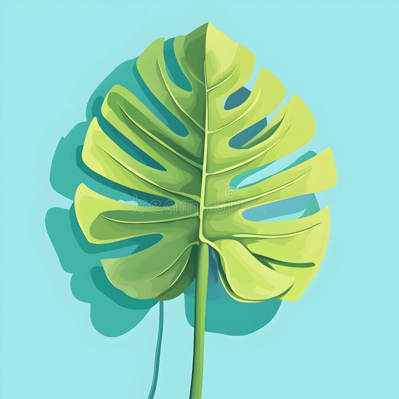 Bright Illustration of a Large Green Monstera Leaf with Its Distinct ...