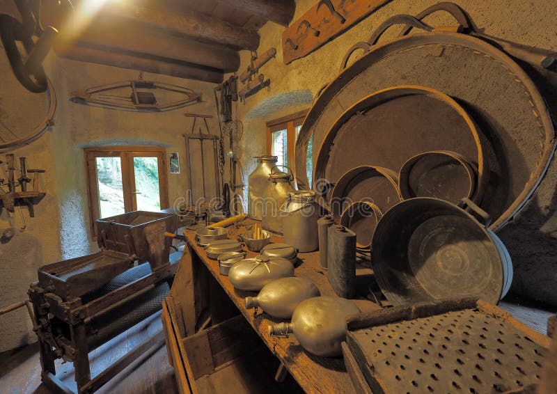 CASTIONE, BERGAMO - August 17, 2018: Inside Ancient Water Mill with ...