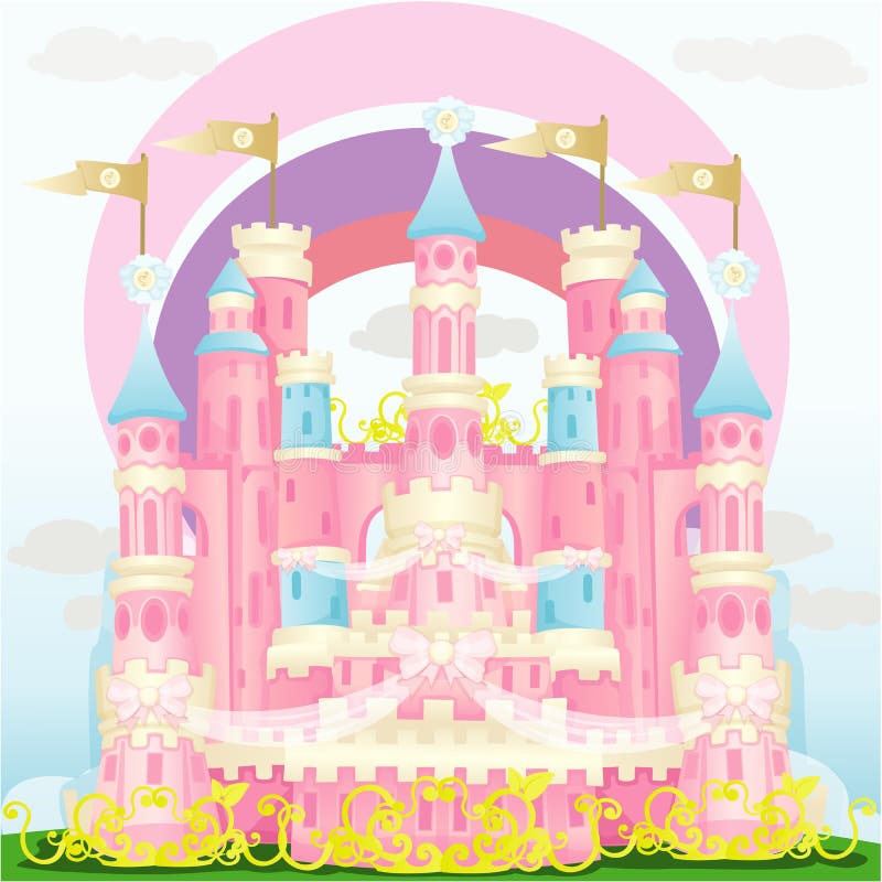Pink Sky Castle stock vector. Illustration of flag, kingdom - 20374906