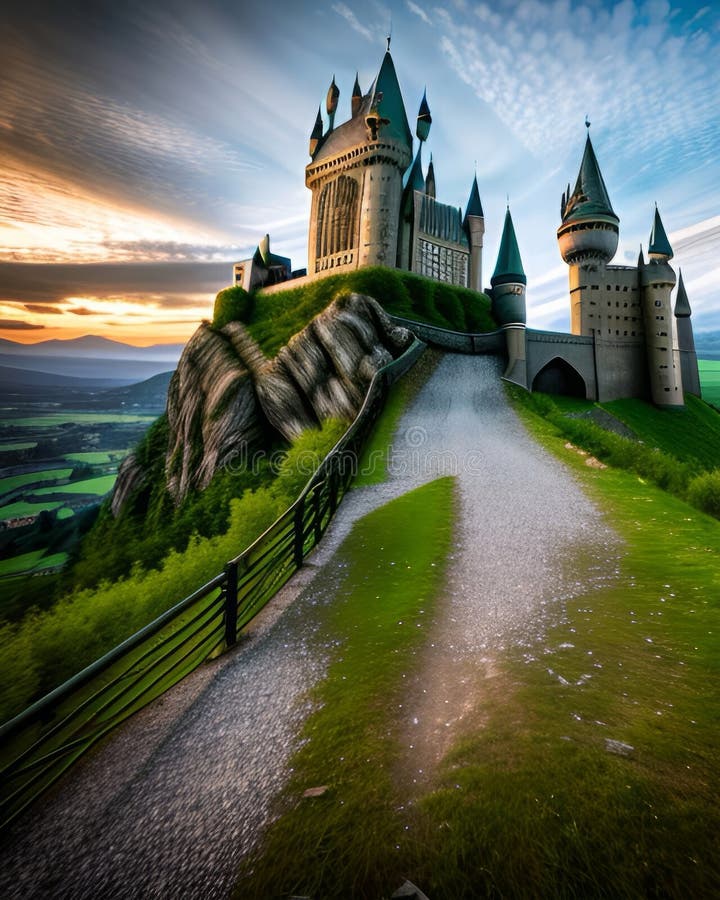 Castle Atop Rocky Bluff and Cliff Stock Photo - Image of sunset ...