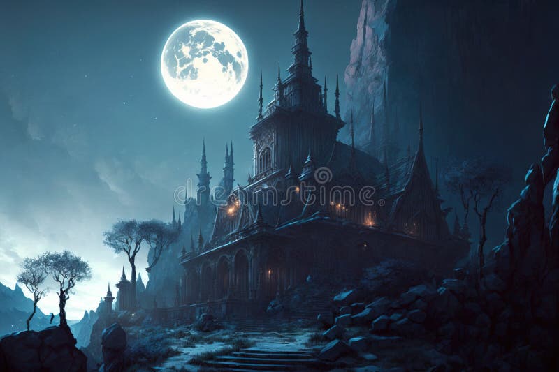 Castle on the Background of the Moon Stock Illustration - Illustration ...
