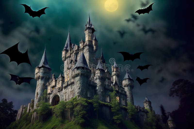 A Castle with Bats Flying in Front of it. Generative AI Stock ...
