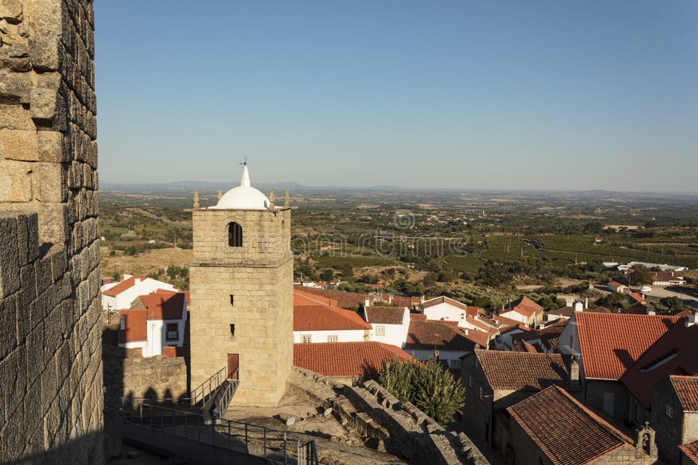 Castle Bell Tower with Village in the Background Stock Photo - Image of ...