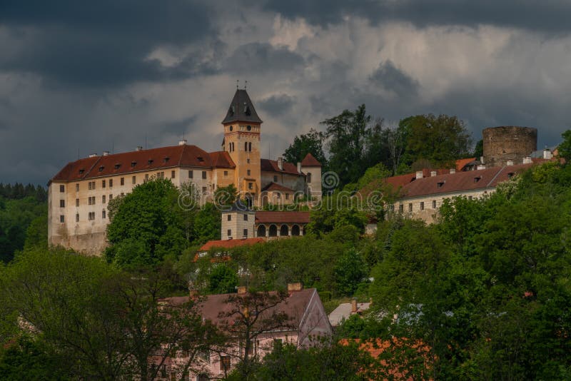 Castle on Big Hill in Vimperk Town in Spring Sunny and Cloudy Day Stock ...