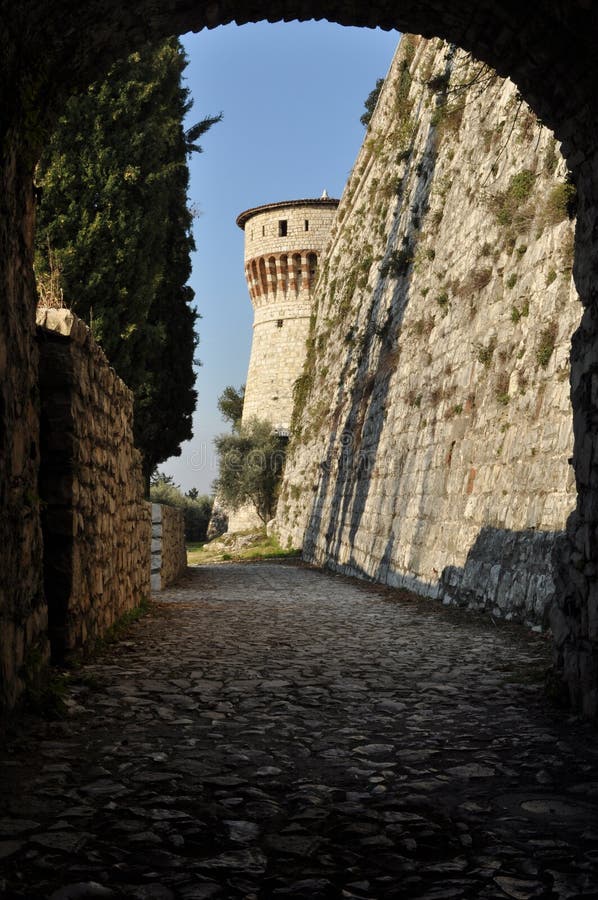 Brescia Castle, Wall and Tower Framed View - Medieval Castle Stock ...