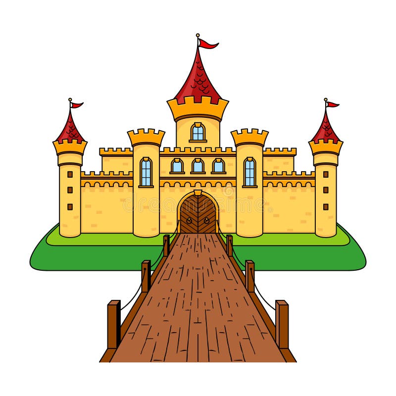 Castle with a Bridge. Castle Cartoon Drawing Illustration. Stock Vector ...