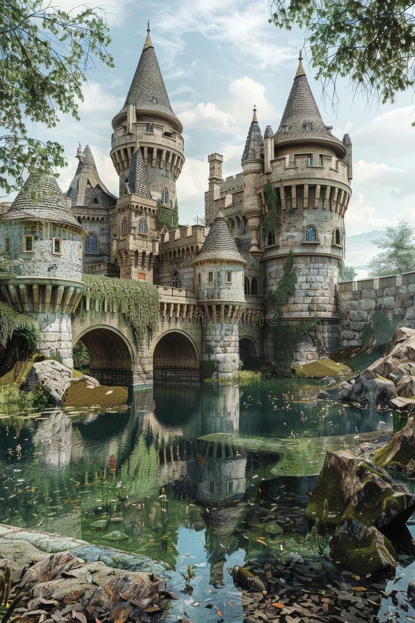 Castle with Bridge Over River Stock Photo - Image of city, architecture ...