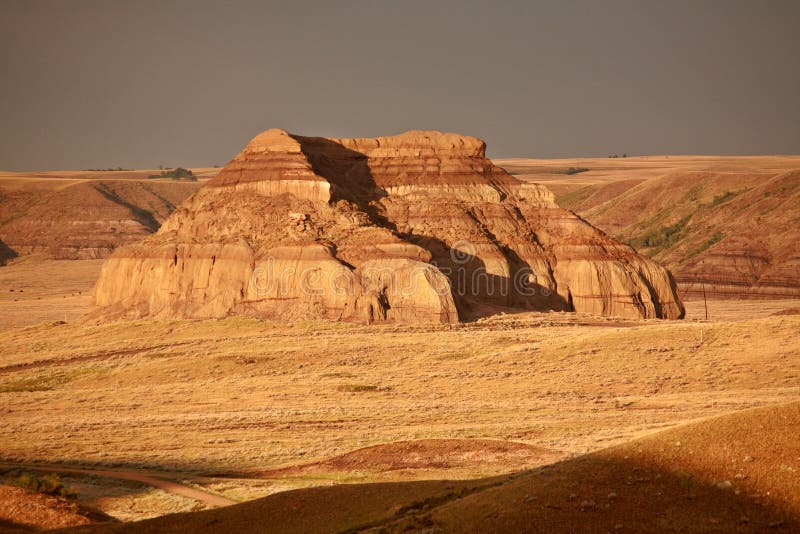 Castle Butte in Big Muddy Valley Stock Image - Image of green, valley ...