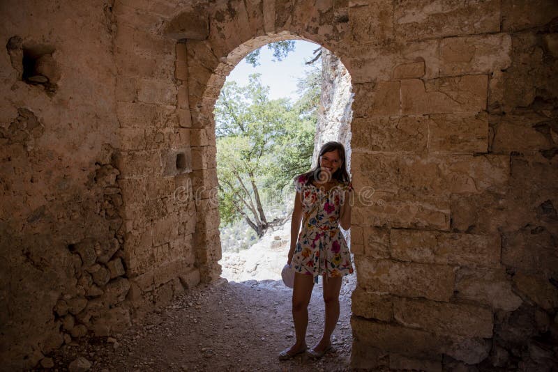 Beautiful Girl on Castle Castillo De Bellver in Majorca at Palma of ...