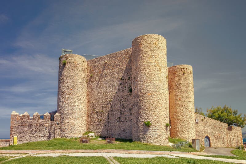Castle of Castro Urdiales at Sunset, Spain Stock Image - Image of ...
